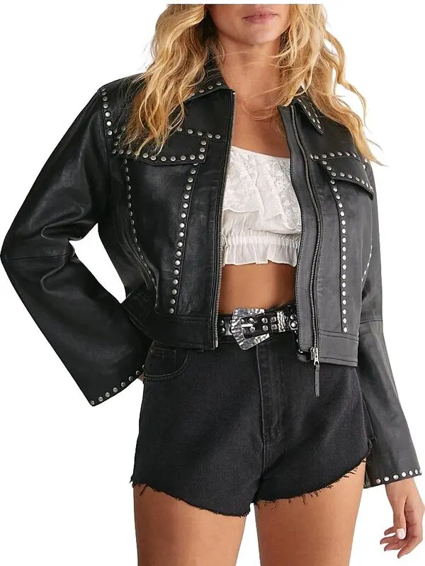 Nasty Gal Leather Studded Cropped Jacket - Black