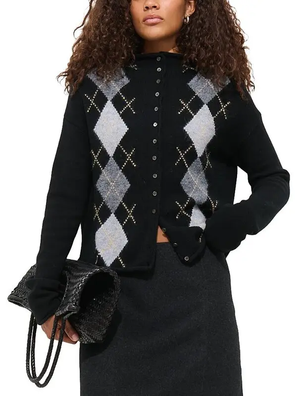 ALEX MILL Taylor Argyle Cardigan Sweater - Black