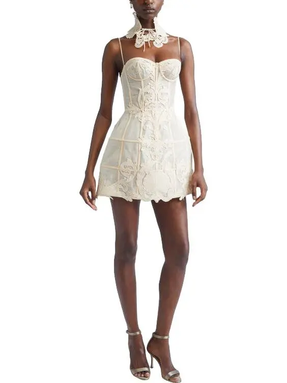 Zimmermann Rebellion Filigree Lace Trim Mini Dress - Cream