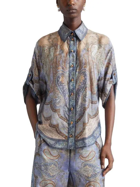 Zimmermann Wanderlust Oversized Paisley Silk Shirt - Tapestry Blue Multi