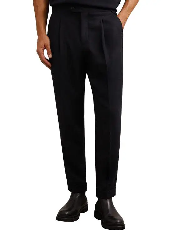 REISS Pleated Wool Blend Pants - Navy