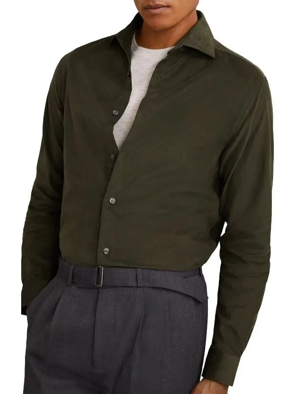 REISS Velma Cotton Button-up Shirt - Dark Green