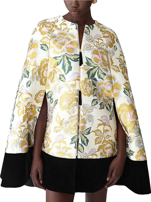 Carolina Herrera Floral Cape Coat - Ivory Multi