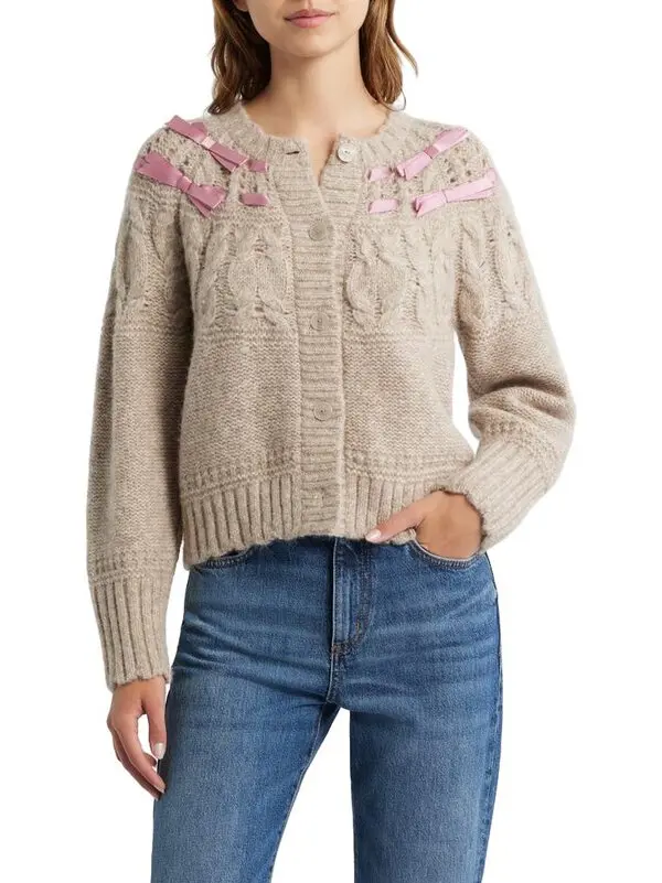 LoveShackFancy Clementian Alpaca & Wool Blend Cardigan - Oatmeal Melange
