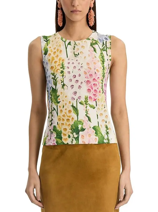 Oscar De La Renta Printed Foxgloves Knit Tank - White Multi