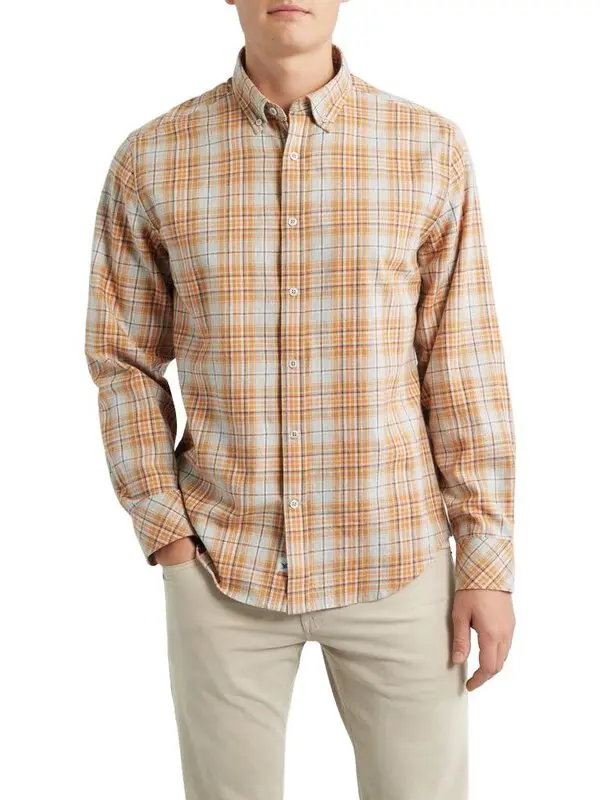 James Campbell Vulcan Modern Fit Plaid Cotton Button-up Shirt - Golden