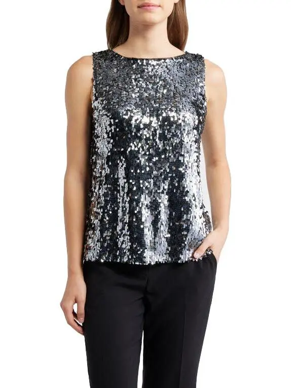 Anne Klein Sequin Boat Neck Tank - Metal Combo