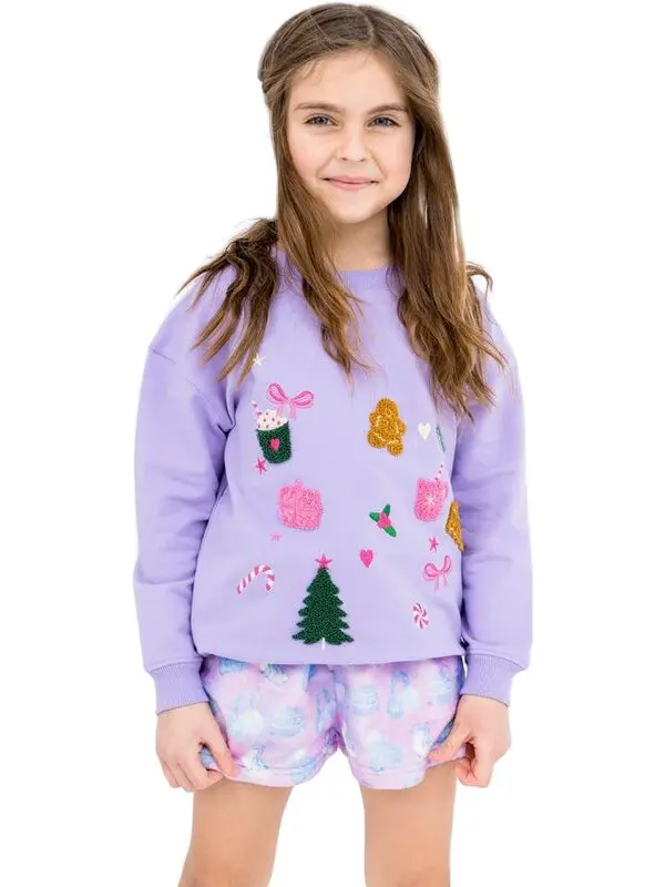 PREPPY GOOSE Christmas Motif Applique Sweatshirt - Lavender