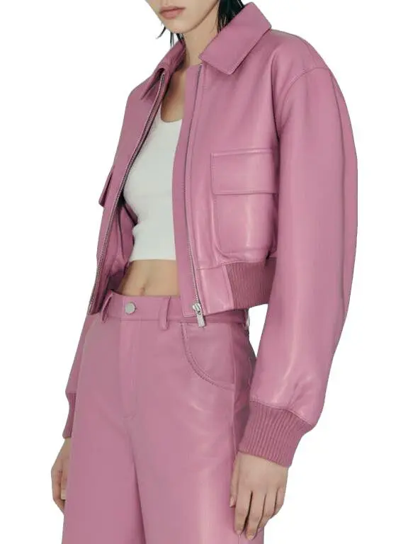 AS By DF Upcycled Leather Bomber Jacket - Mauve