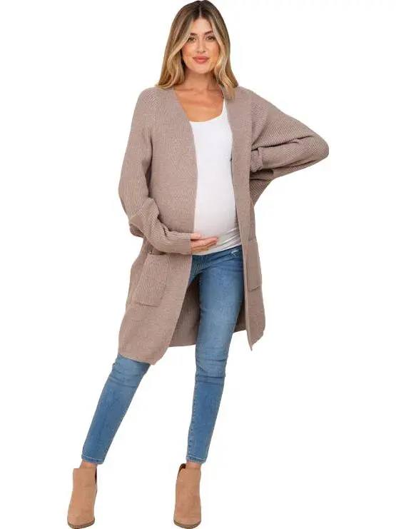 PINKBLUSH Knit Maternity Cardigan With Pockets - Taupe