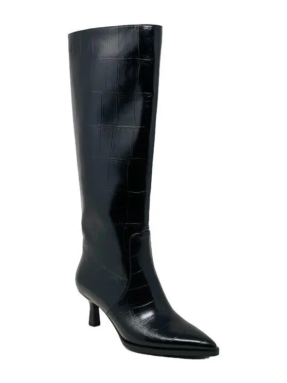 SHU SHOP Vanessa Pointed-toe Knee High Boots - Black Croco