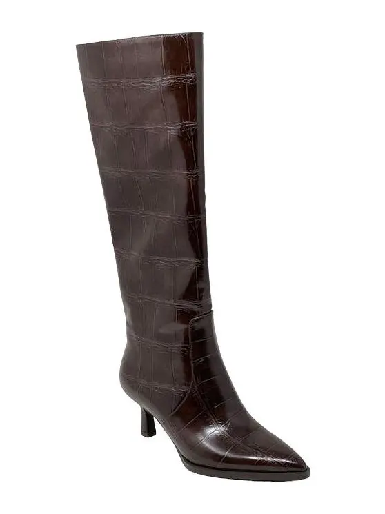 SHU SHOP Vanessa Pointed-toe Knee High Boots - Brown Croco
