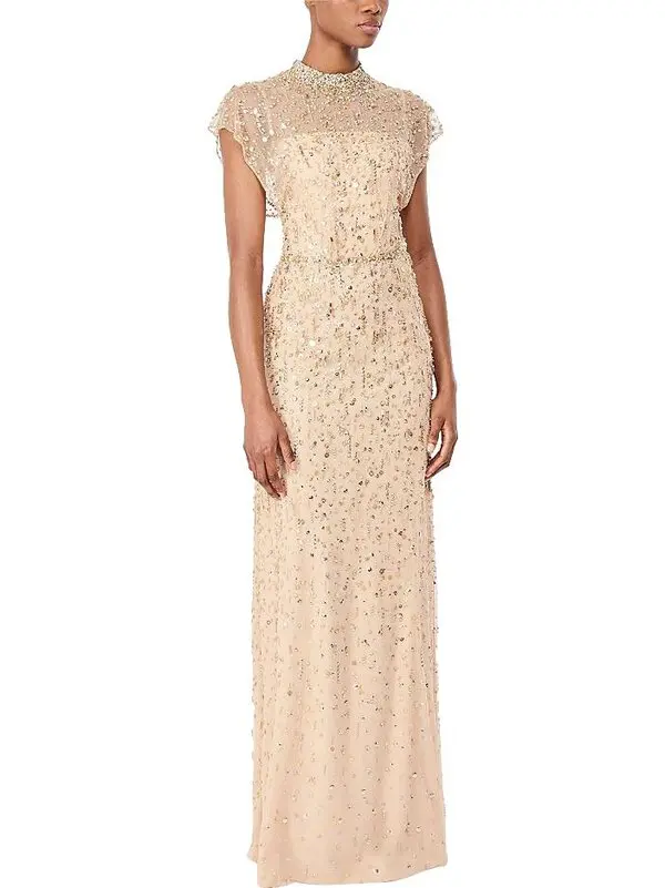 Jenny Packham Crystal Drop Crystal-embellished High-neck Maxi Gown - Illusion