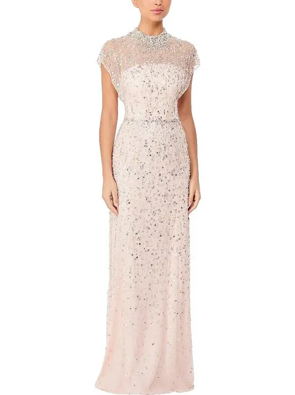 Jenny Packham Crystal Drop Crystal-embellished High-neck Maxi Gown - Sugar