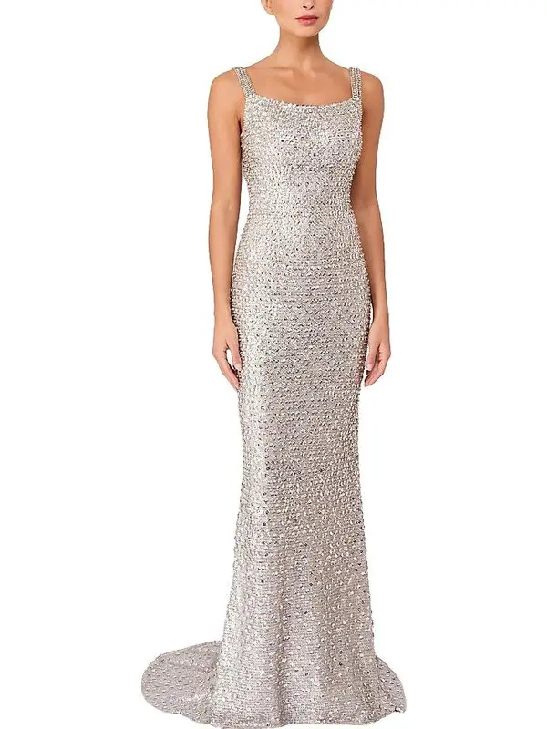 Jenny Packham Lotus Sequin-embellished Open-back Maxi Dress - Ammonite