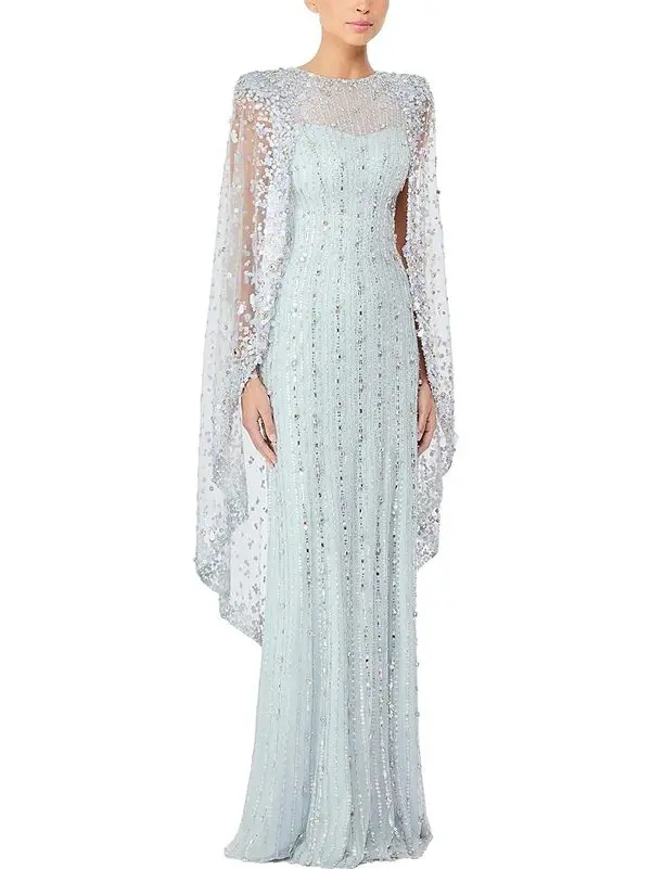 Jenny Packham Blaize Sequin-embellished Maxi Dress With Cape - Porcelain