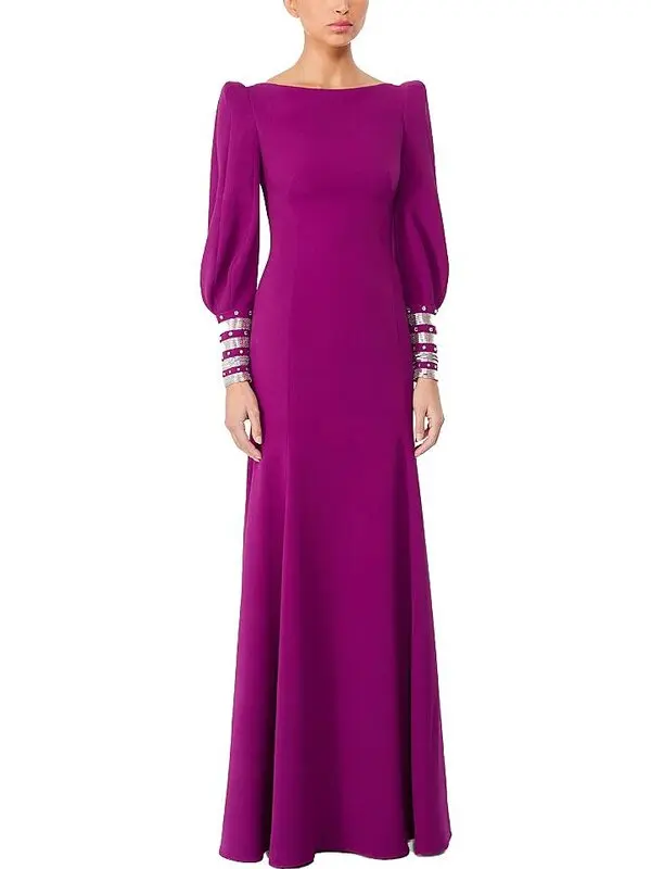 Jenny Packham Embellished-cuffs Puff-sleeve Maxi Gown - Brassica