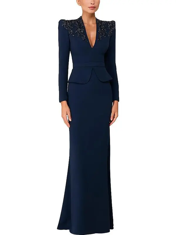 Jenny Packham Night Flowering Sequin-embellished V-neck Maxi Dress - Blackthorne Blue