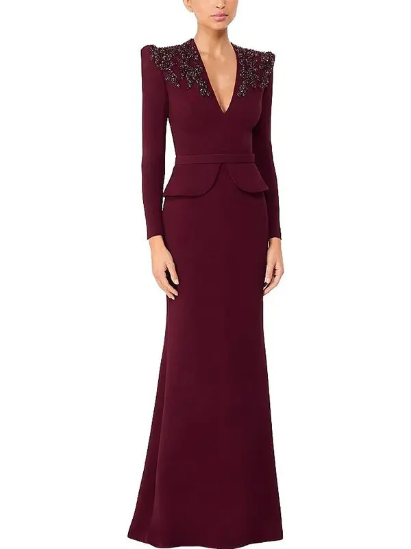 Jenny Packham Night Flowering Sequin-embellished V-neck Maxi Dress - Cardinal