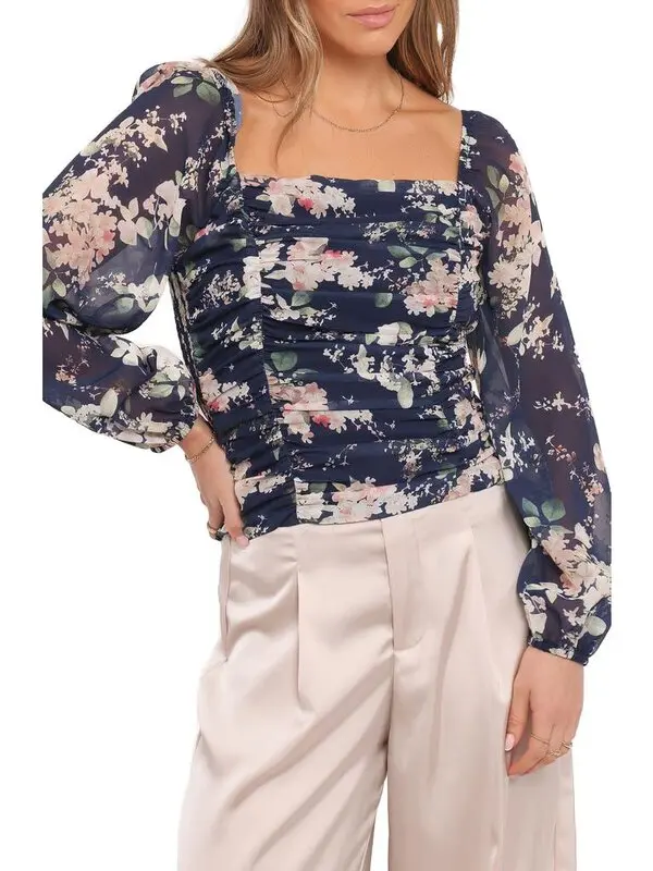 PETAL & PUP Floral Ruched Top - Navy Floral