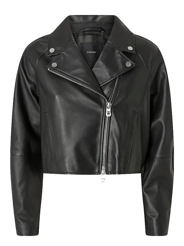 Pinko Cicciolo Leather Moto Jacket - Limo Black