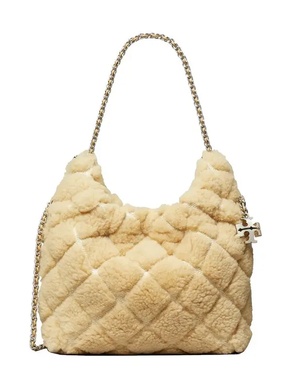 Tory Burch Fleming Genuine Shearling Hobo Bag - Ivory