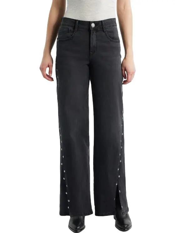 Wit & Wisdom High-waist Slit Studded Jeans - Washed Black