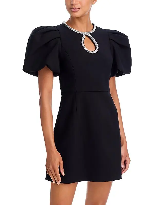 Essentiel Antwerp Puff Sleeve Rhinestone Mini Dress - Black