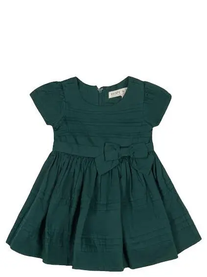 HOPE & HENRY Organic Sateen Pleated Party Dress - Deep Green