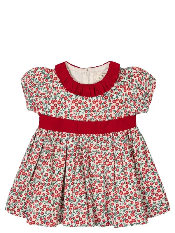 HOPE & HENRY Organic Puff Sleeve Ruffle Collar Sateen Dress - London Floral