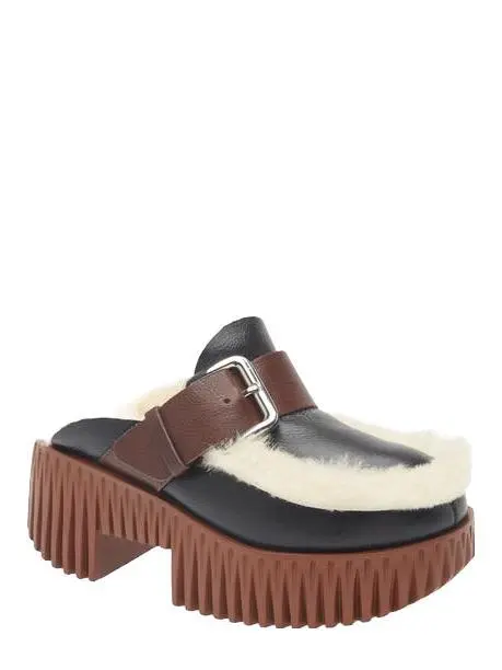 4CCCCEES Genuine Shearling Platform Clogs - Oreo