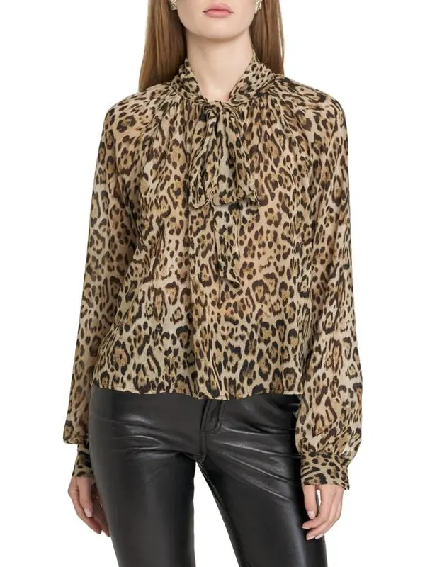 WAYF X Sara Walker Georgette Blouse - Leopard