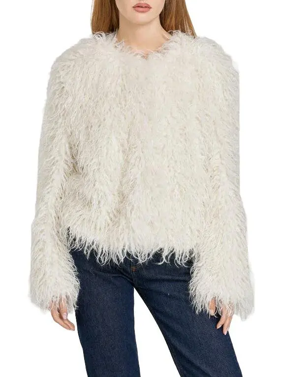 WAYF Bridgette Faux Fur Jacket - Ivory
