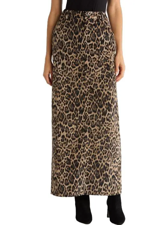 WAYF Velveteen Print Maxi Skirt - Leopard