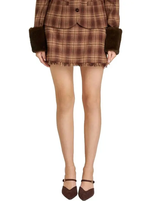 WAYF Emily Plaid Fray Mini Skirt - Brown Plaid