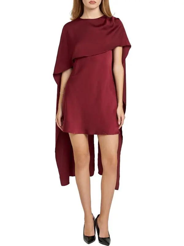 WAYF X Sara Walker Elle Capelet Satin Minidress - Merlot