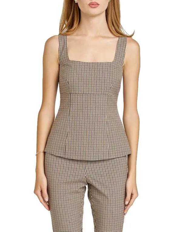 WAYF X Sara Walker Carolyn Plaid Sleeveless Top - Brown