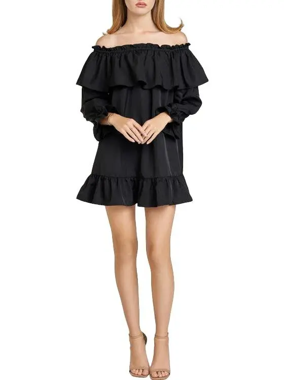 WAYF X Sara Walker Jane Off-the-shoulder Mini Dress - Black