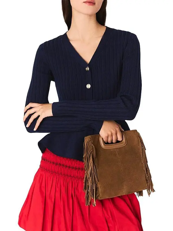 Maje Peplum Waist Cardigan - Navy
