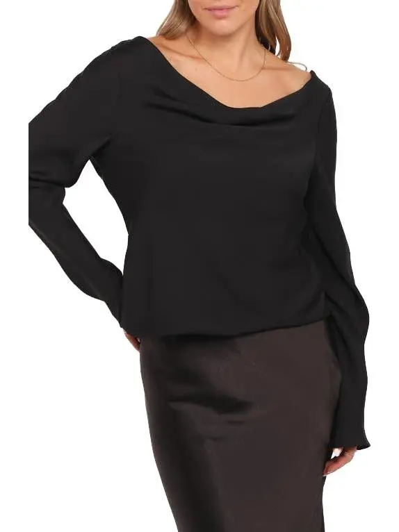 PETAL & PUP Vinita Cowl Neck Long Sleeve Top - Black