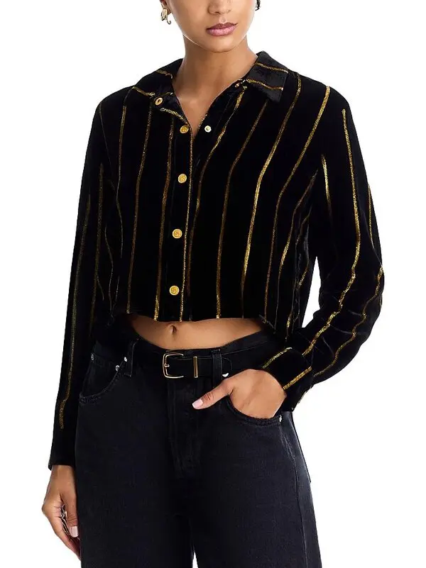 L'Agence Cosette Velvet Stripe Shirt - Black/gold
