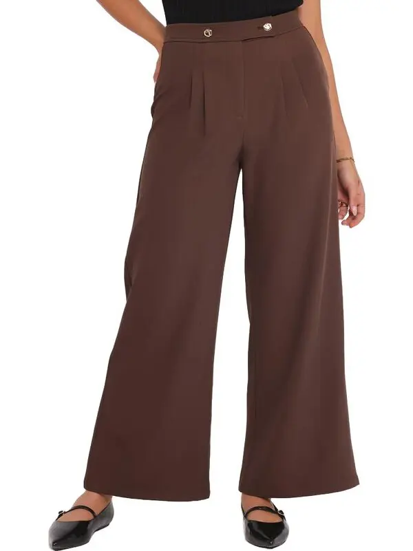 PETAL & PUP Corfu Pleat Front Wide Leg Trousers - Brown