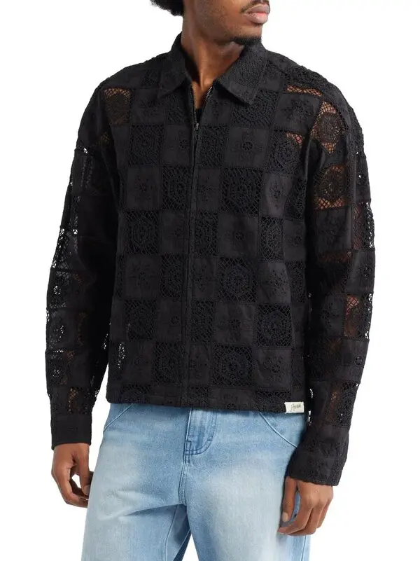HONOR THE GIFT Crochet Lace Patchwork Jacket - Black