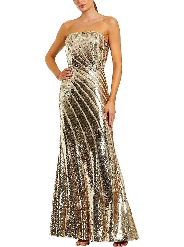 Mac Duggal Sequin Mesh Strapless Trumpet Gown - Gold