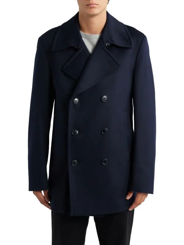 BOSS Hyde Wool & Cashmere Peacoat - Dark Blue