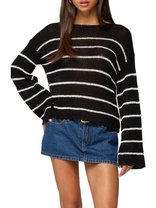 EDIKTED Striped Drop Shoulder Sweater - Black-and-white