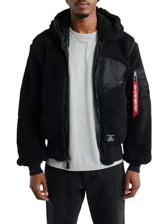 Alpha Industries Quilted Fleece Hooded Flight Jacket - Black