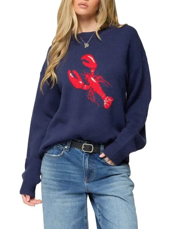 EDIKTED Oversized Jacquard Sweater - Navy
