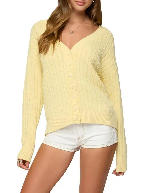 EDIKTED Francine Oversized Cable Cotton Cardigan - Yellow