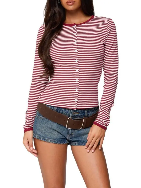 EDIKTED Striped Button-up Top - Red